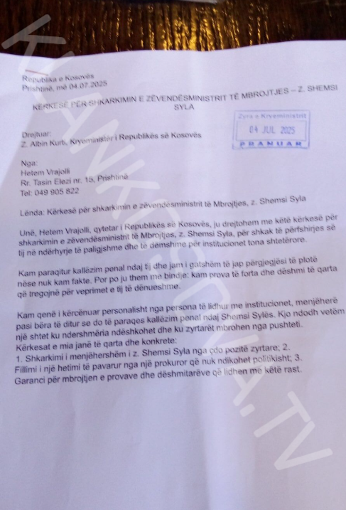 “Mos hesht”, ish-shoferi i ministrisë së Mbrojtjes letër Kurtit për ...